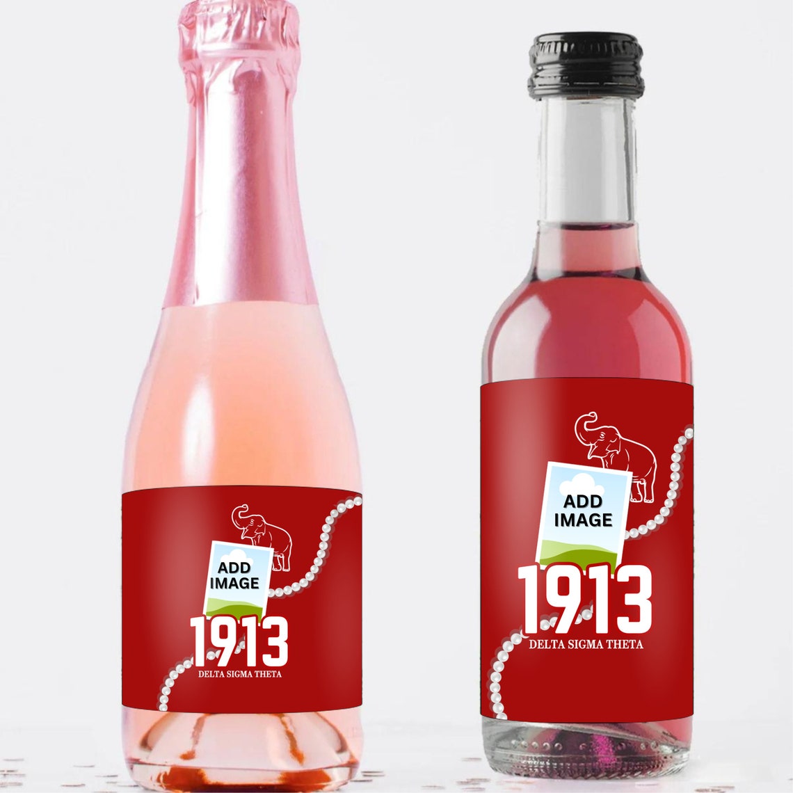 Editable Crimson & Cream Delta Mini Wine Bottle Label, Printable Delta ...