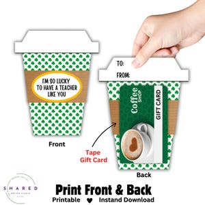 Teacher Coffee Cup Gift Card Holder With Sleeve, St. Patrick's Day Gift ...