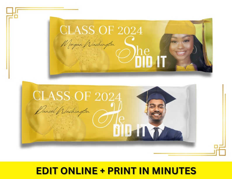 Editable Gold & White Graduation Candy Bar Wrapper, Printable Grad ...
