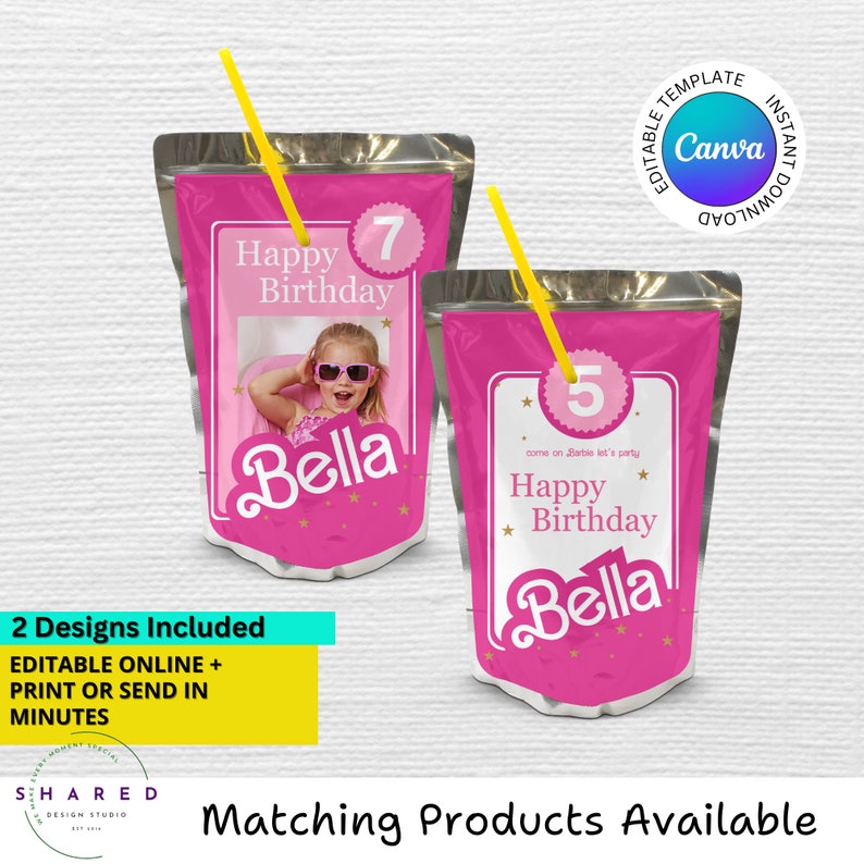 Editable Barbie Pink Birthday Party Printable Capri Sun Labels Party ...