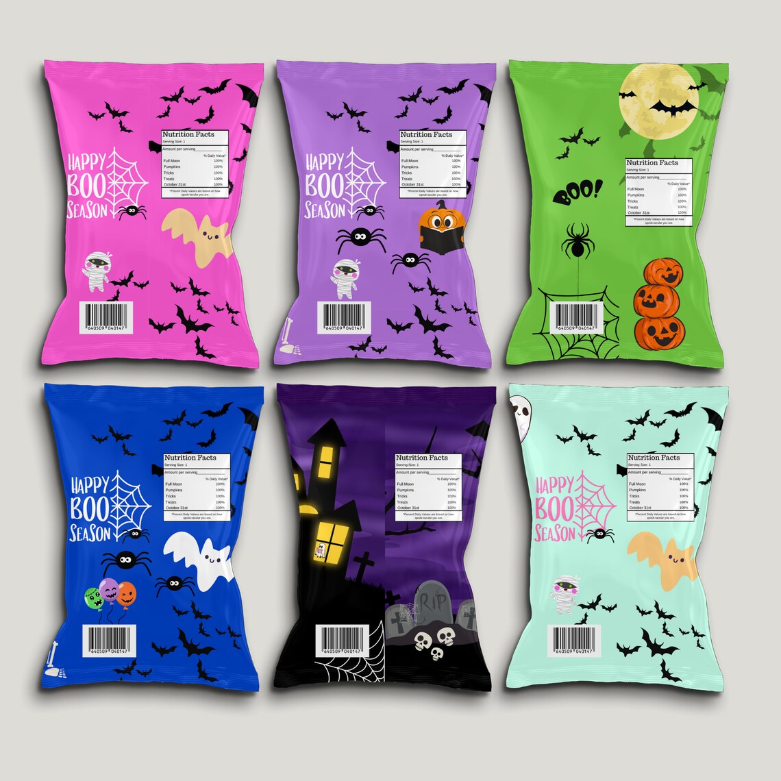 Editable Halloween Chip Bag Label Bundle, Printable Spooky Colorful ...