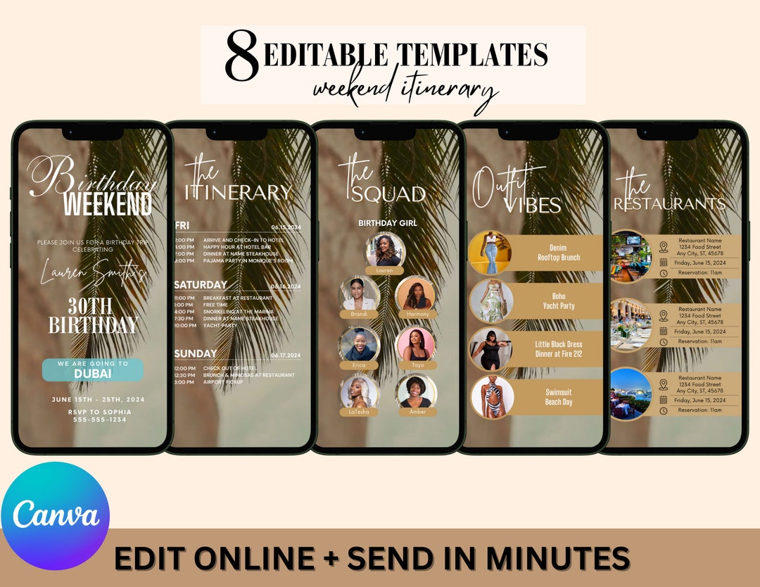 Digital Birthday Weekend Itinerary Animated Invitation Template ...