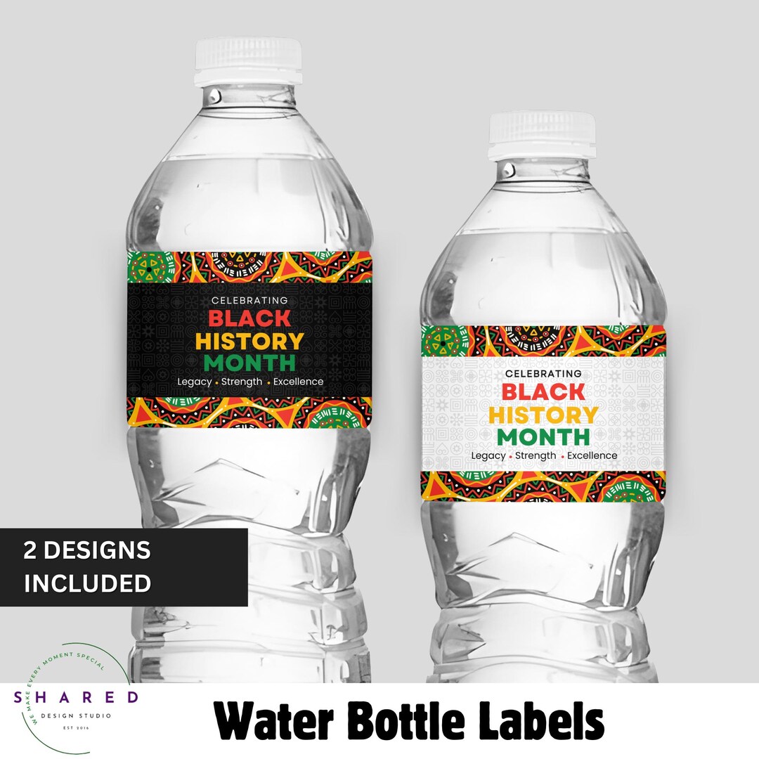 Printable Black History Month Water Bottle Label Bundle, Red Yellow ...