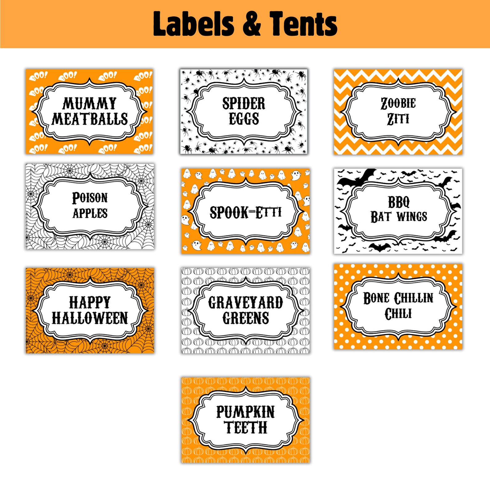 Editable Halloween Food Tent Cards & Labels Bundle Printable Spooky ...