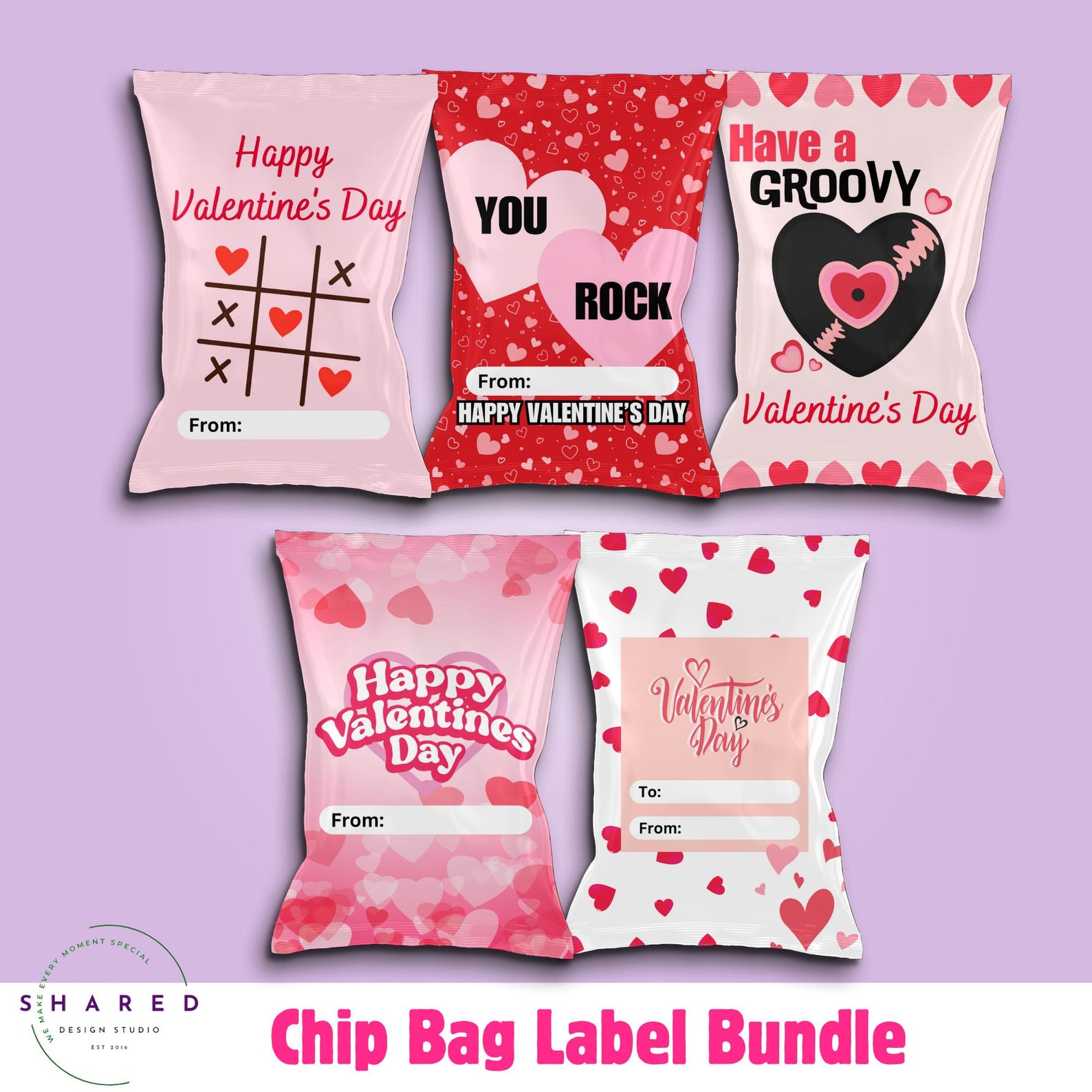 Editable Valentine's Day Chip Bag Label Bundle, Printable Red Pink ...