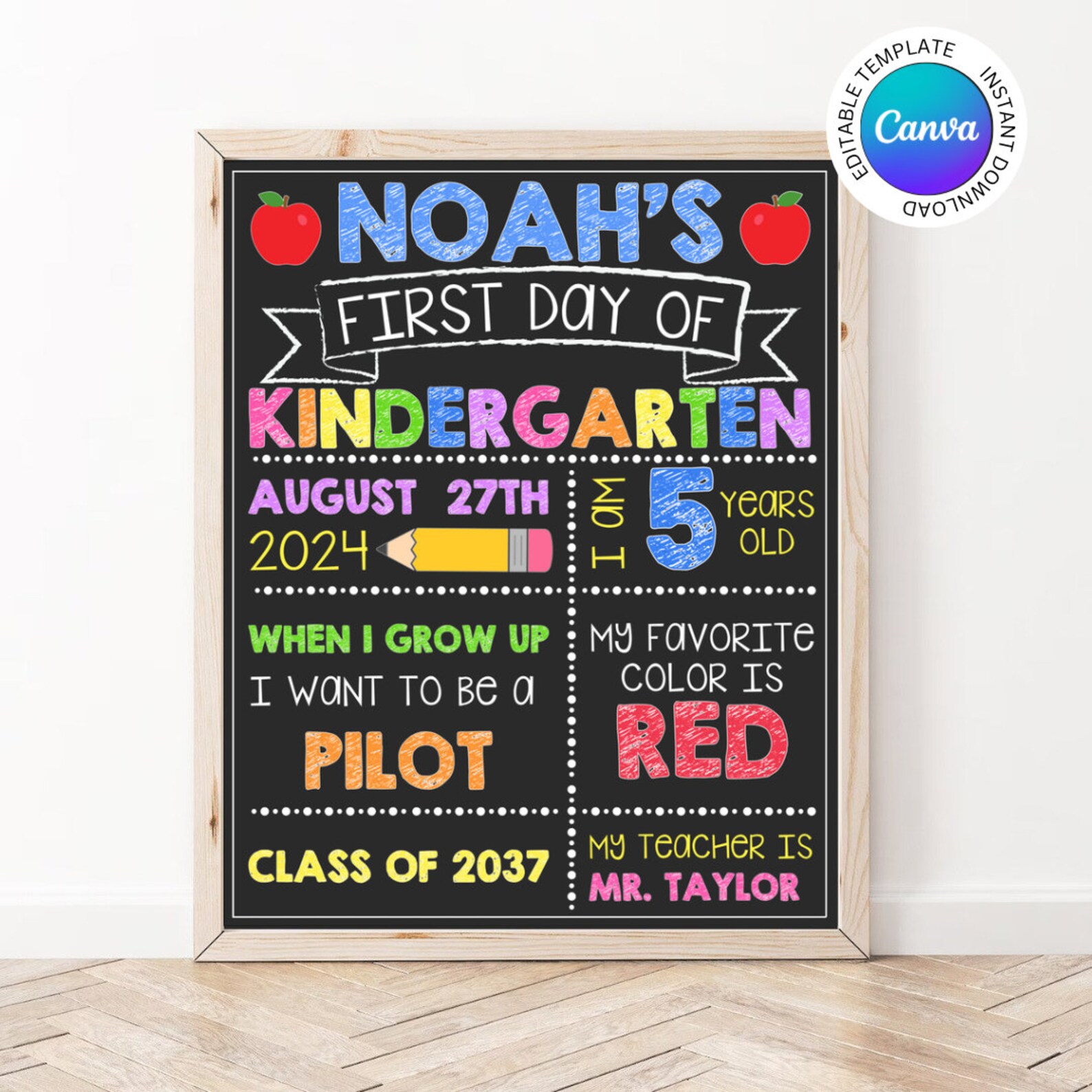 Editable First Day of School Sign, Printable Back to School Photo Prop ...