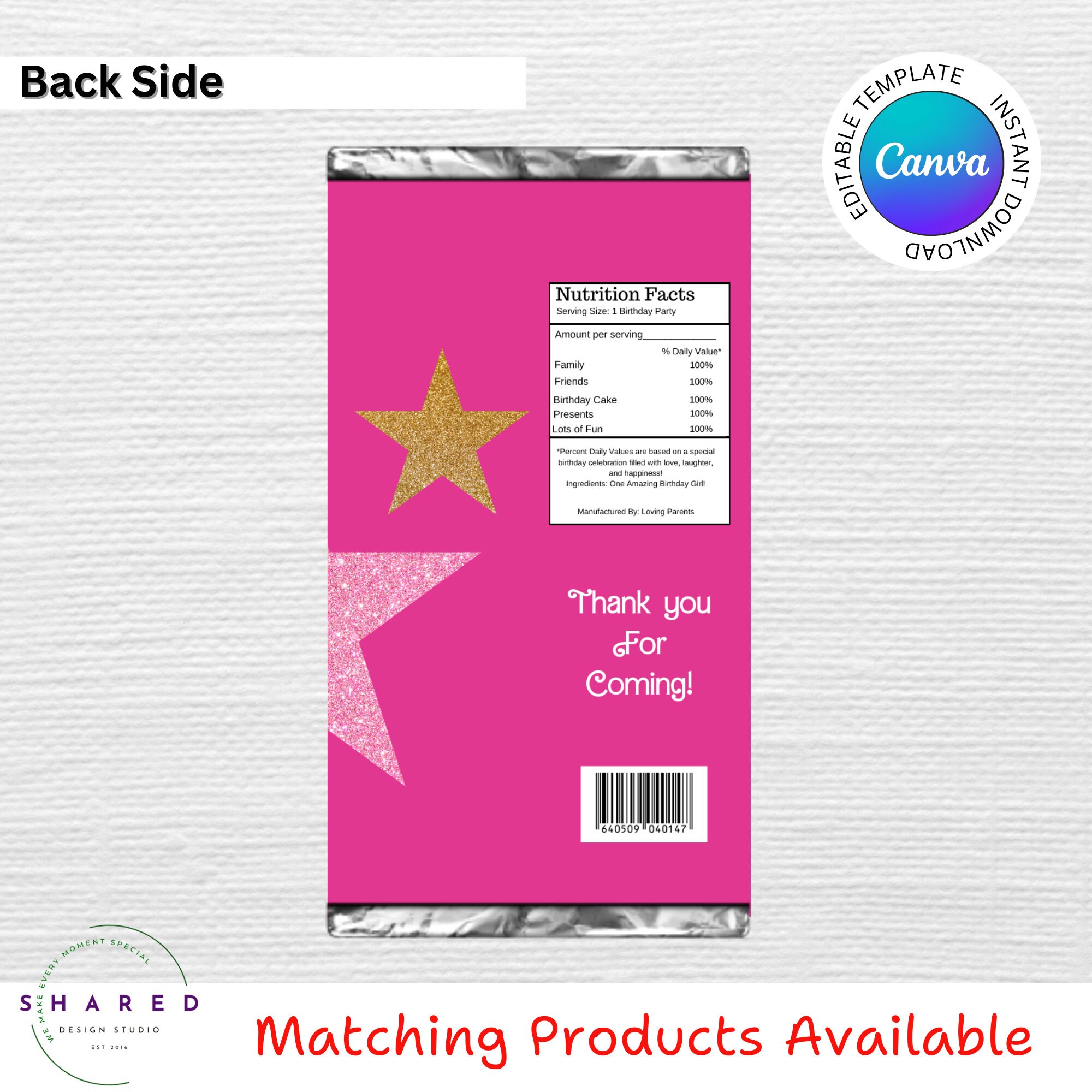 Editable Pink Birthday Party Printable Mini Chocolate Candy Bar Labels ...