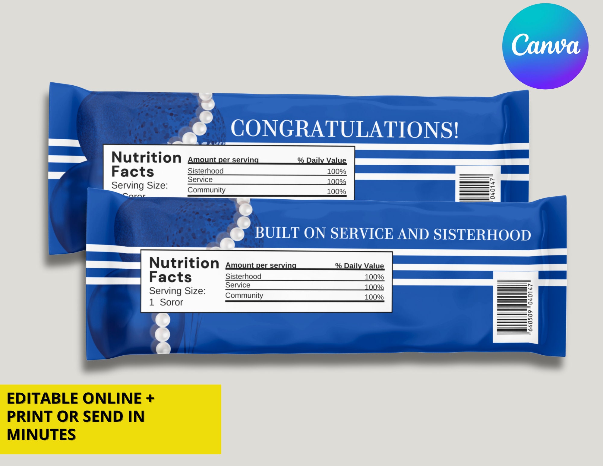 Editable Blue & White Zeta Phi Beta Candy Bar Wrapper, Printable Zeta ...