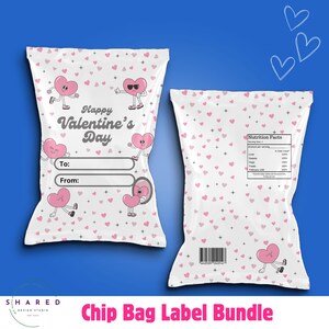 Valentine's Day Chip Bag Label Bundle, Printable Red Pink Bear Chip ...