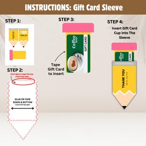 School Pencil Gift Card Holder With Sleeve, Editable Teacher Staff ...