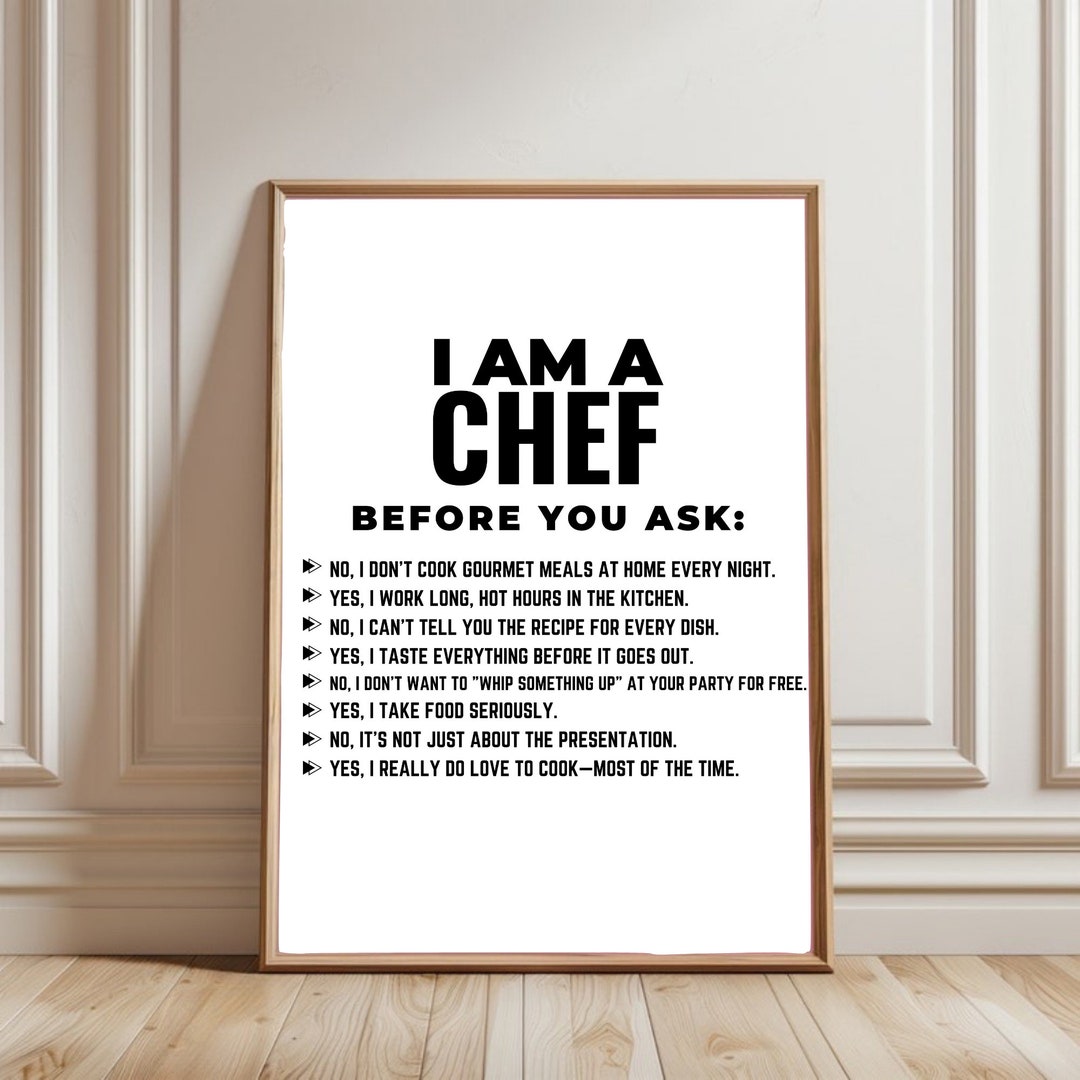 Printable I Am A Chef Wall Art Trendy Aesthetic Chef Kitchen Wall Decor ...