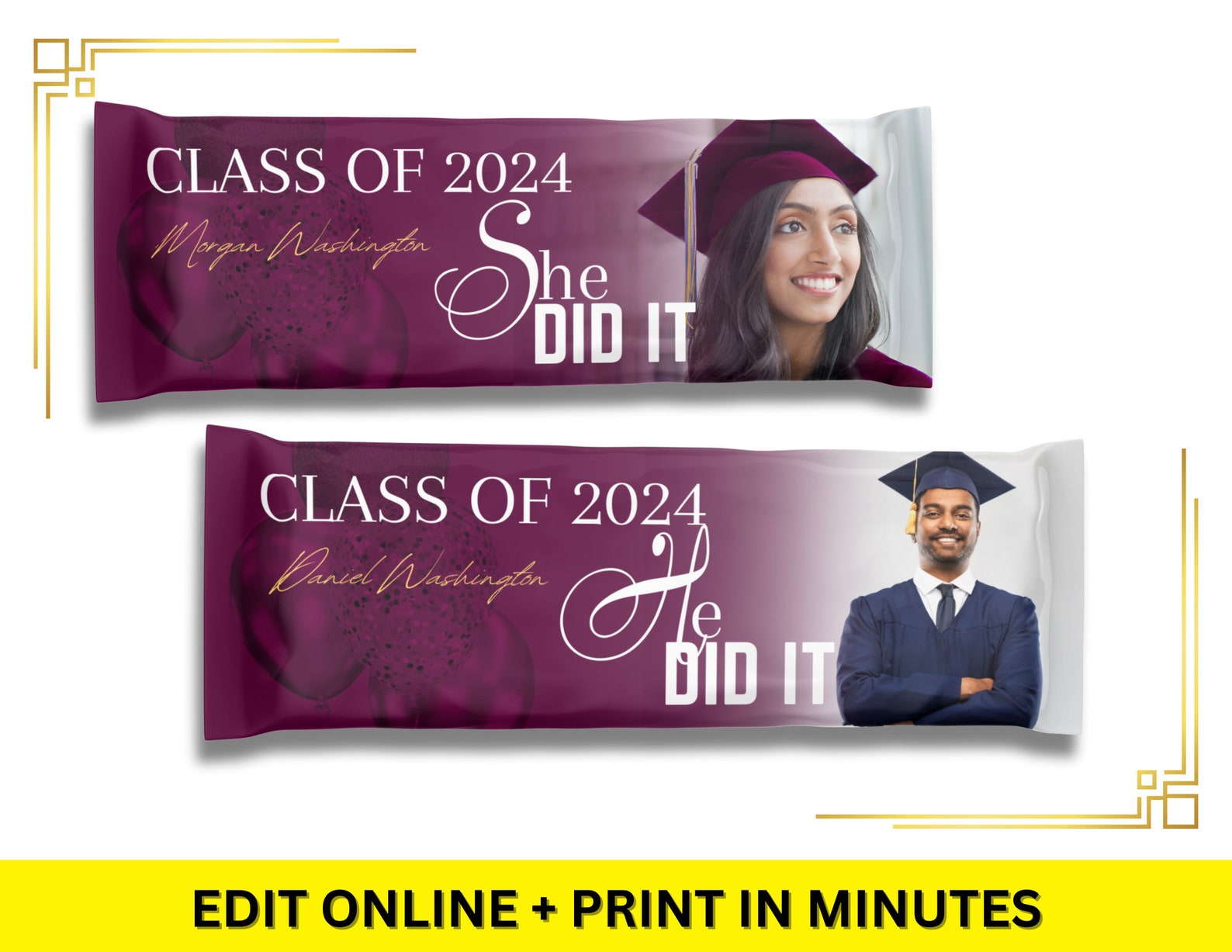 Editable Maroon & Gold Graduation Candy Bar Wrapper, Printable Grad ...