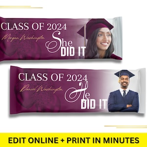 Editable Maroon & Gold Graduation Candy Bar Wrapper, Printable Grad ...
