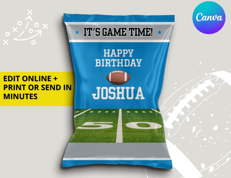 Lions Blue & Silver Detroit Football Team Birthday Party Printable Chip ...
