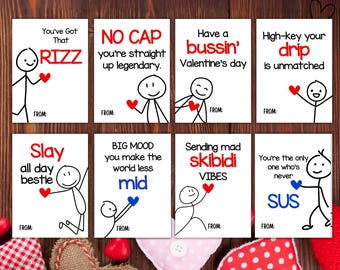 Slang Kids Valentines Cards, Stick Figure Classroom Valentine, Teen ...