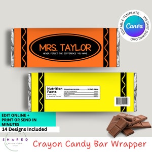 Editable Crayon Chocolate Bar Label, Printable Teacher Appreciation ...