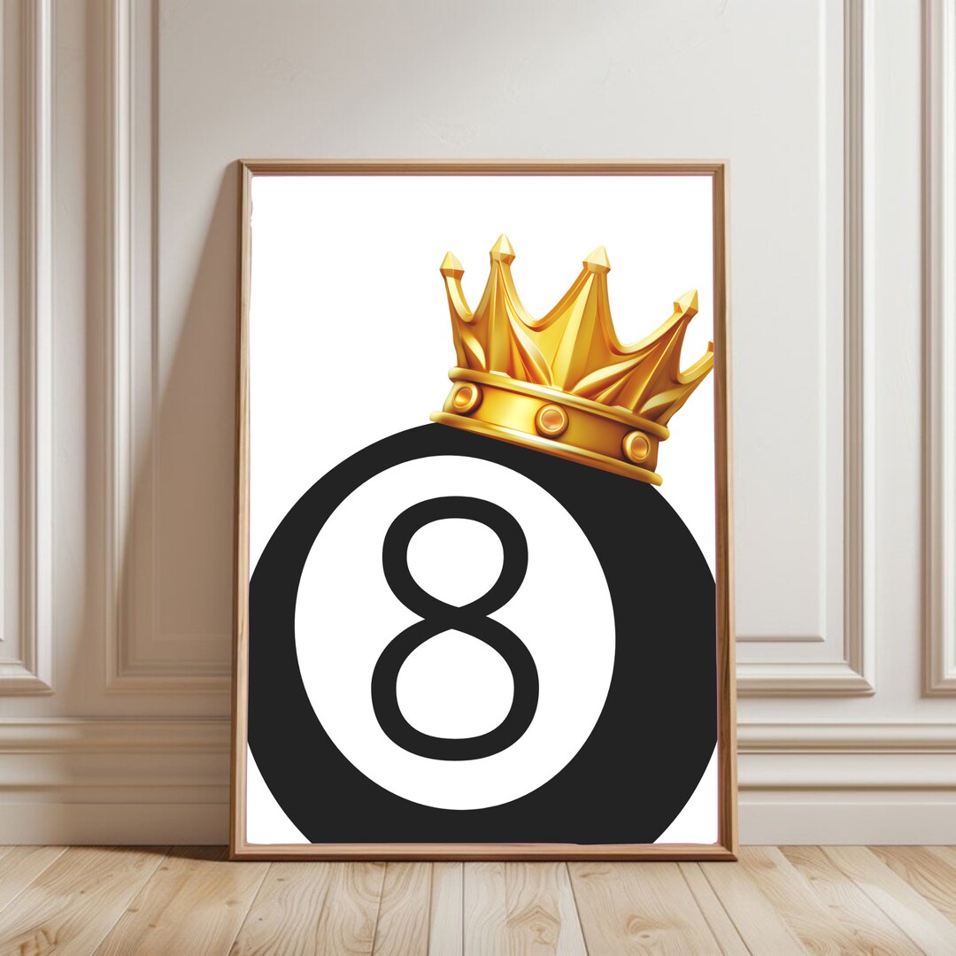 Printable Black 8 Ball Wall Art, Trendy Aesthetic Eight Ball Crown Dorm ...