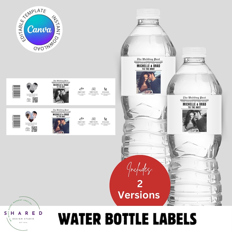 Editable Newspaper Wedding Reception Favor, Printable Wedding Water ...