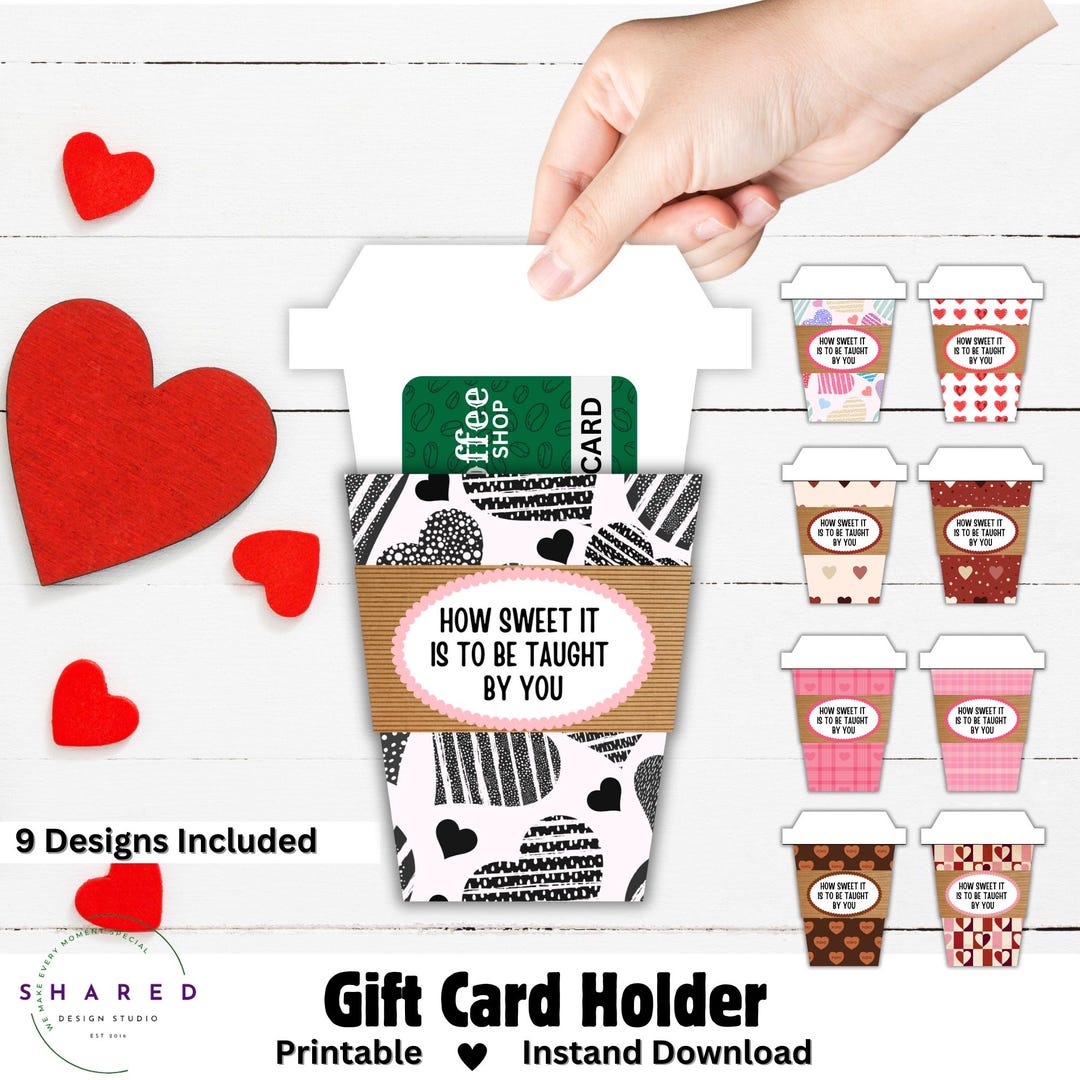 Teacher Coffee Cup Gift Card Holder With Sleeve, Valentine's Day Gift ...