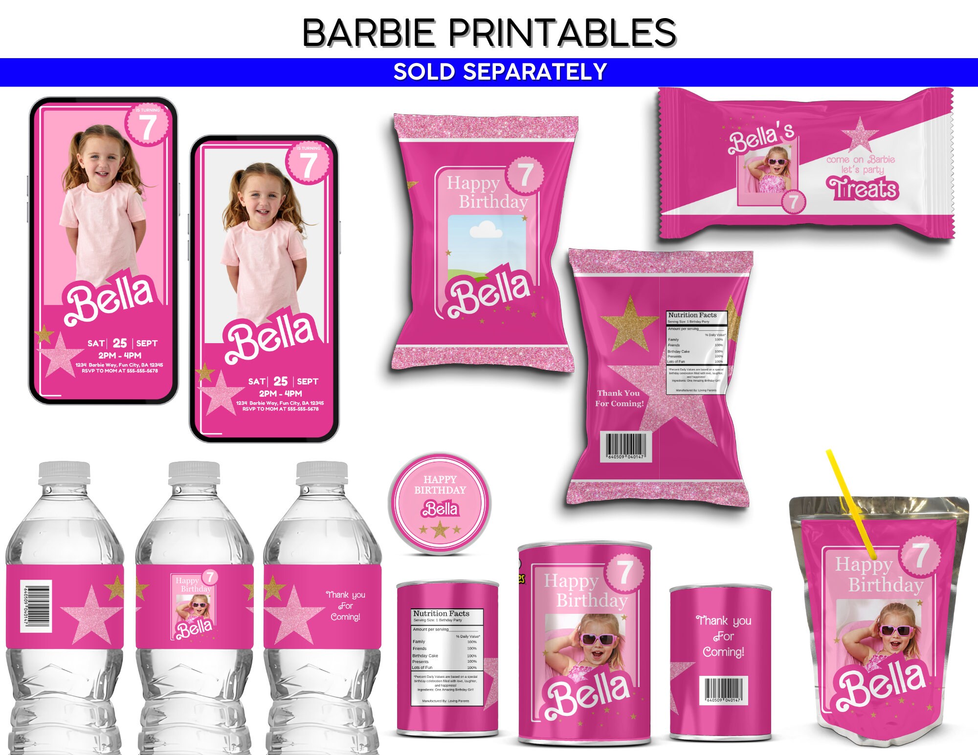 Editable Pink Birthday Party Printable Mini Chocolate Candy Bar Labels ...