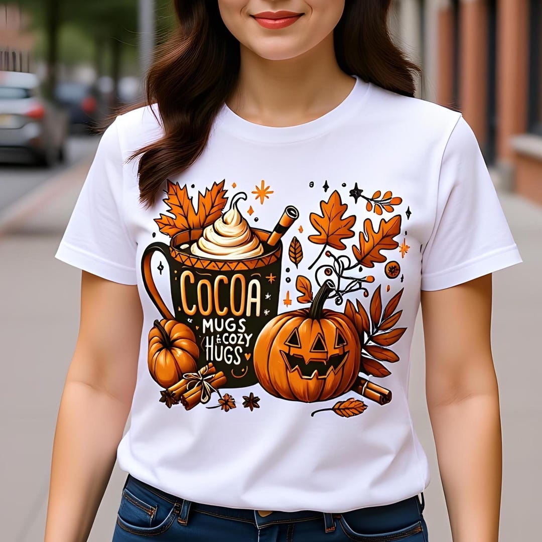 Autumn Cocoa Mugs & Cozy Hugs PNG Graphic, Fall Leaves Sublimation ...