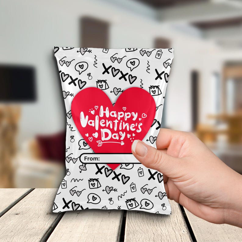 Valentine's Day Chip Bag Label Bundle, Printable Red Pink Bear Chip ...