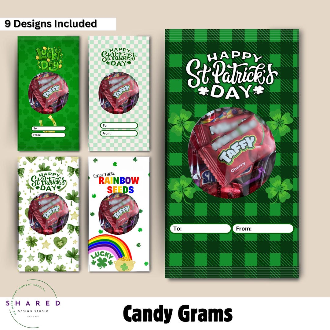 St. Patrick's Day Candy Grams Bundle, 9 Printable Candy Snack Gram, DIY ...