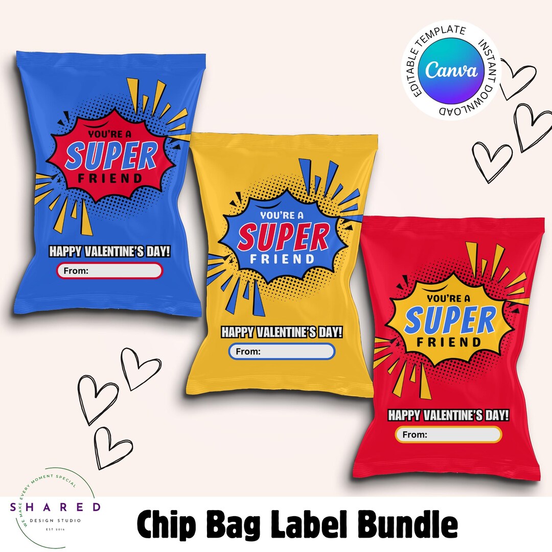 Editable Valentine's Day Chip Bag Label Bundle, Printable Superhero ...