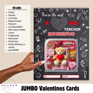 5 Jumbo Valentine's Day Cards, Printable Candy Snack Gift Card, DIY ...