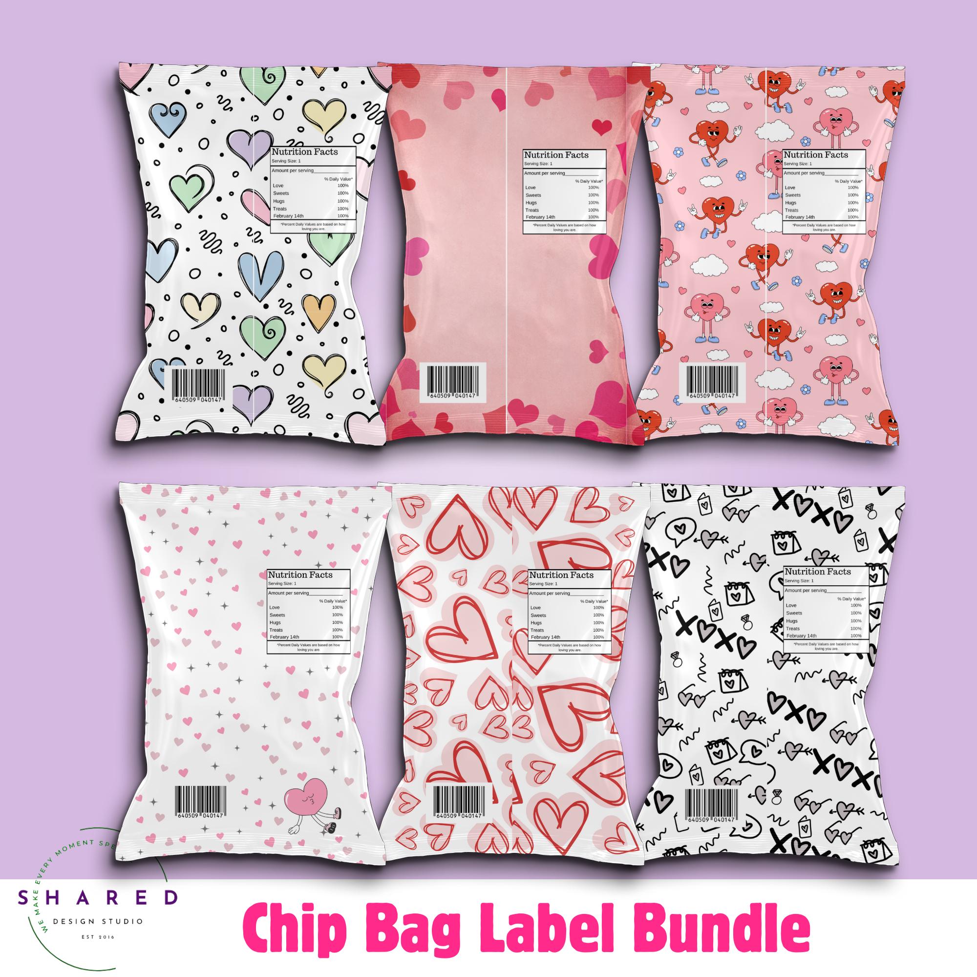 Valentine's Day Chip Bag Label Bundle, Printable Red Pink Bear Chip ...