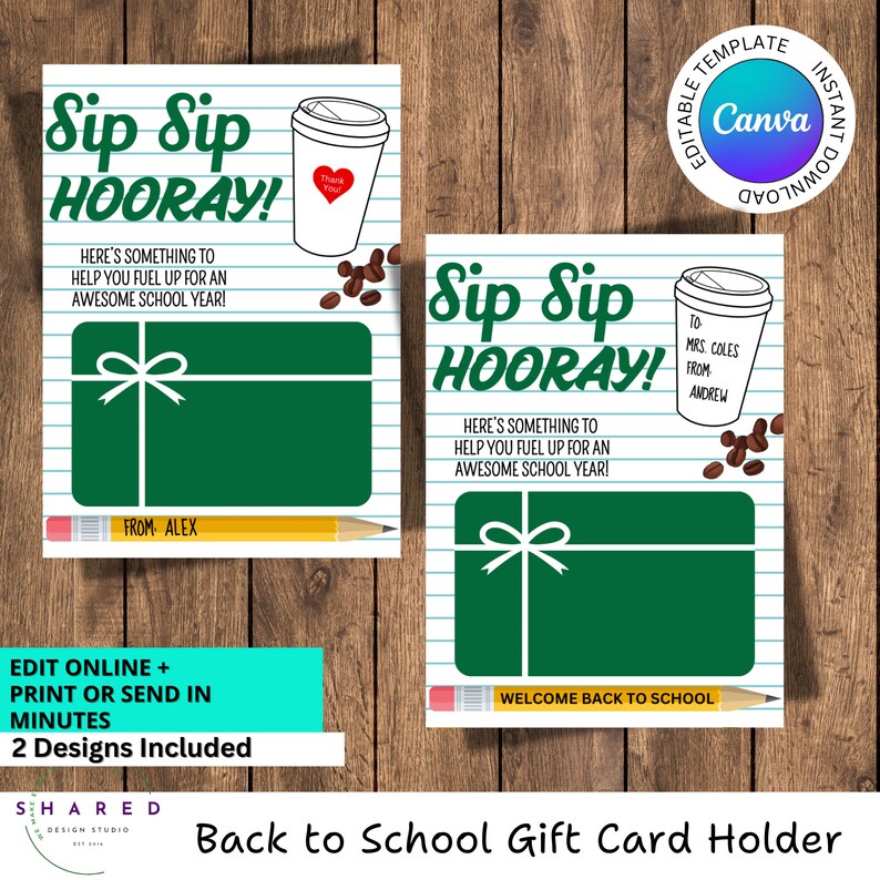 Editable Sip Sip Hooray Back to School Gift Card Holder, Meet the ...