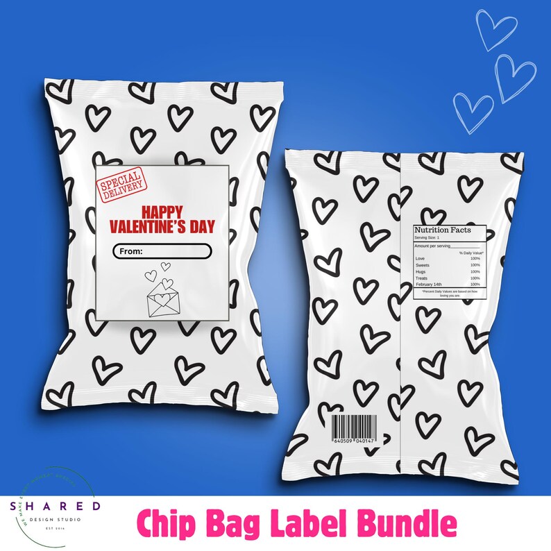 Printable Valentine's Day Chip Bag Label Bundle, Colorful Heart Chip ...