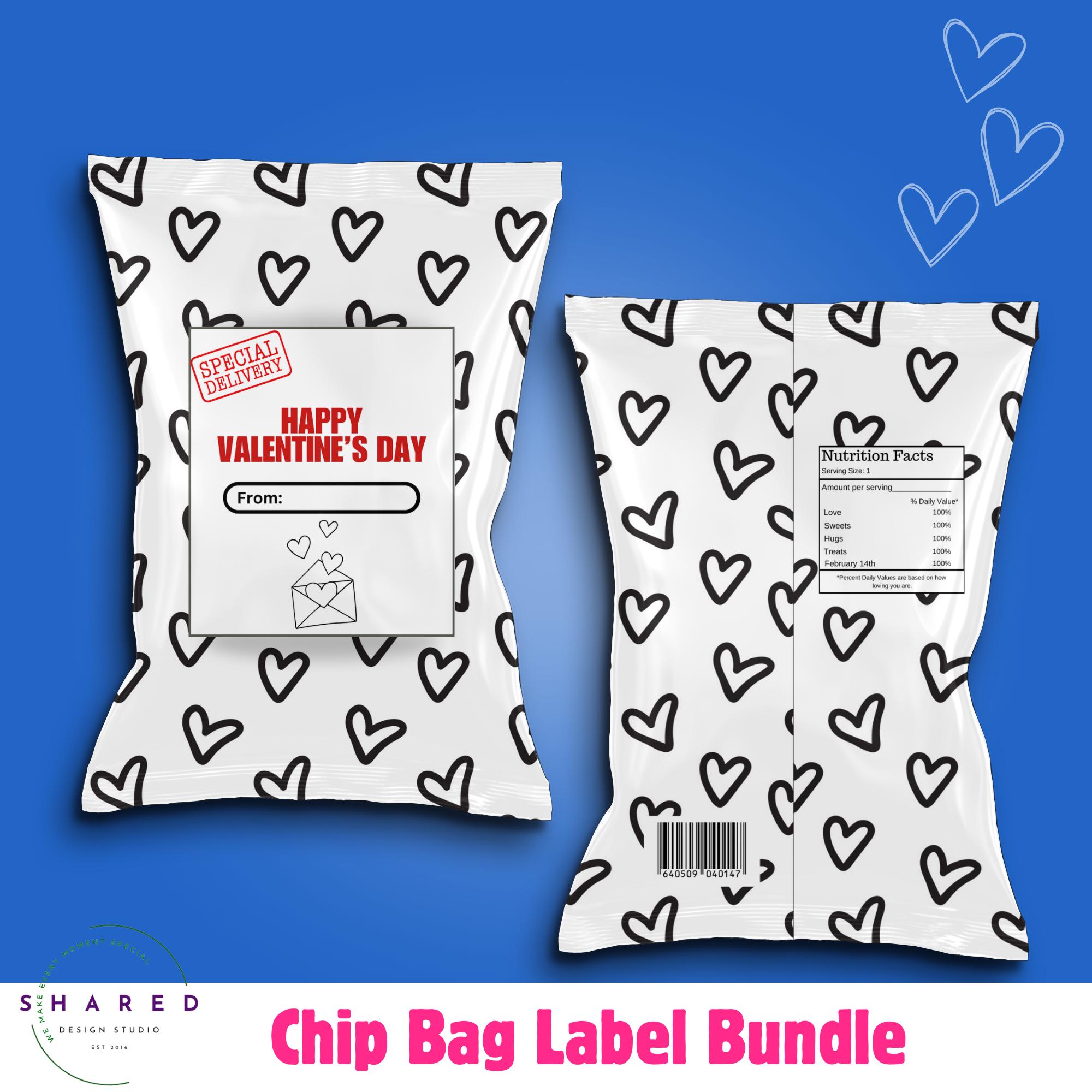 Printable Valentine's Day Chip Bag Label Bundle, Colorful Heart Chip ...