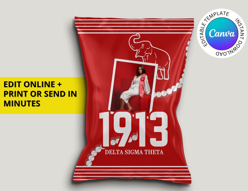 Editable Crimson & Cream Delta Chip Bag Wrapper, Printable DST Chip Bag ...