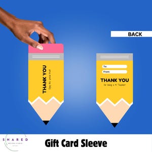 School Pencil Gift Card Holder With Sleeve, Editable Teacher Staff ...