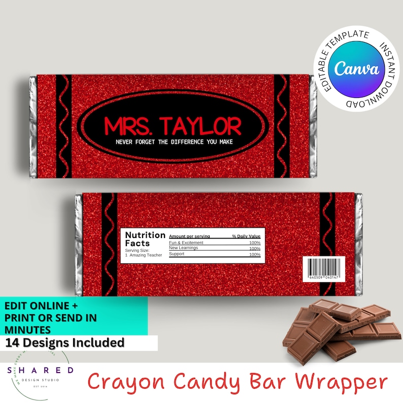 Editable Crayon Chocolate Bar Label, Printable Teacher Appreciation ...