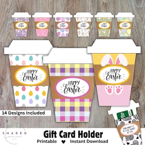 Easter Coffee Cup Gift Card Holder With Sleeve, Easter Bunny Gift Card ...