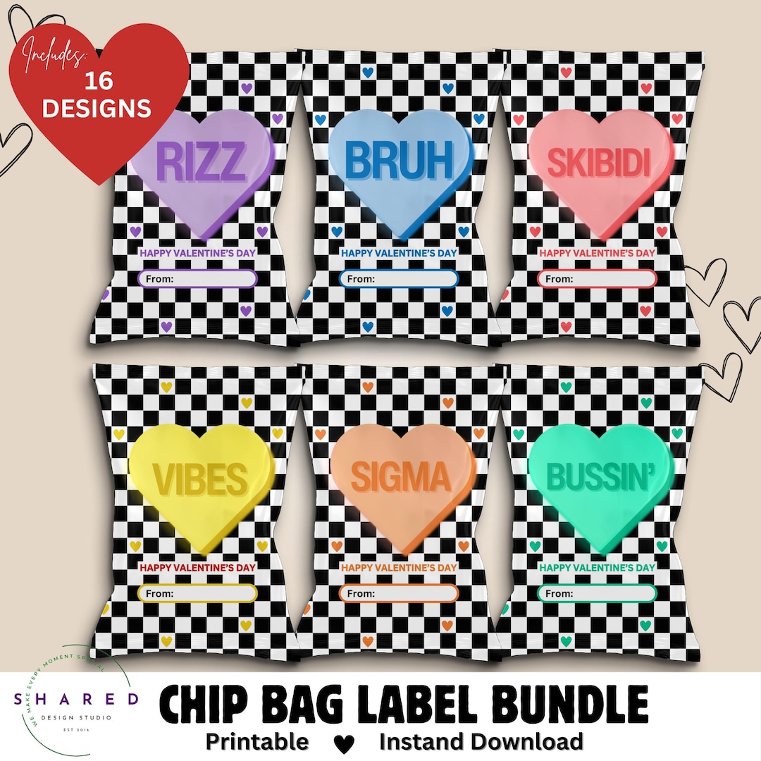 Slang Kids Valentine's Day Chip Bag Labels, Funny Printable Classroom ...
