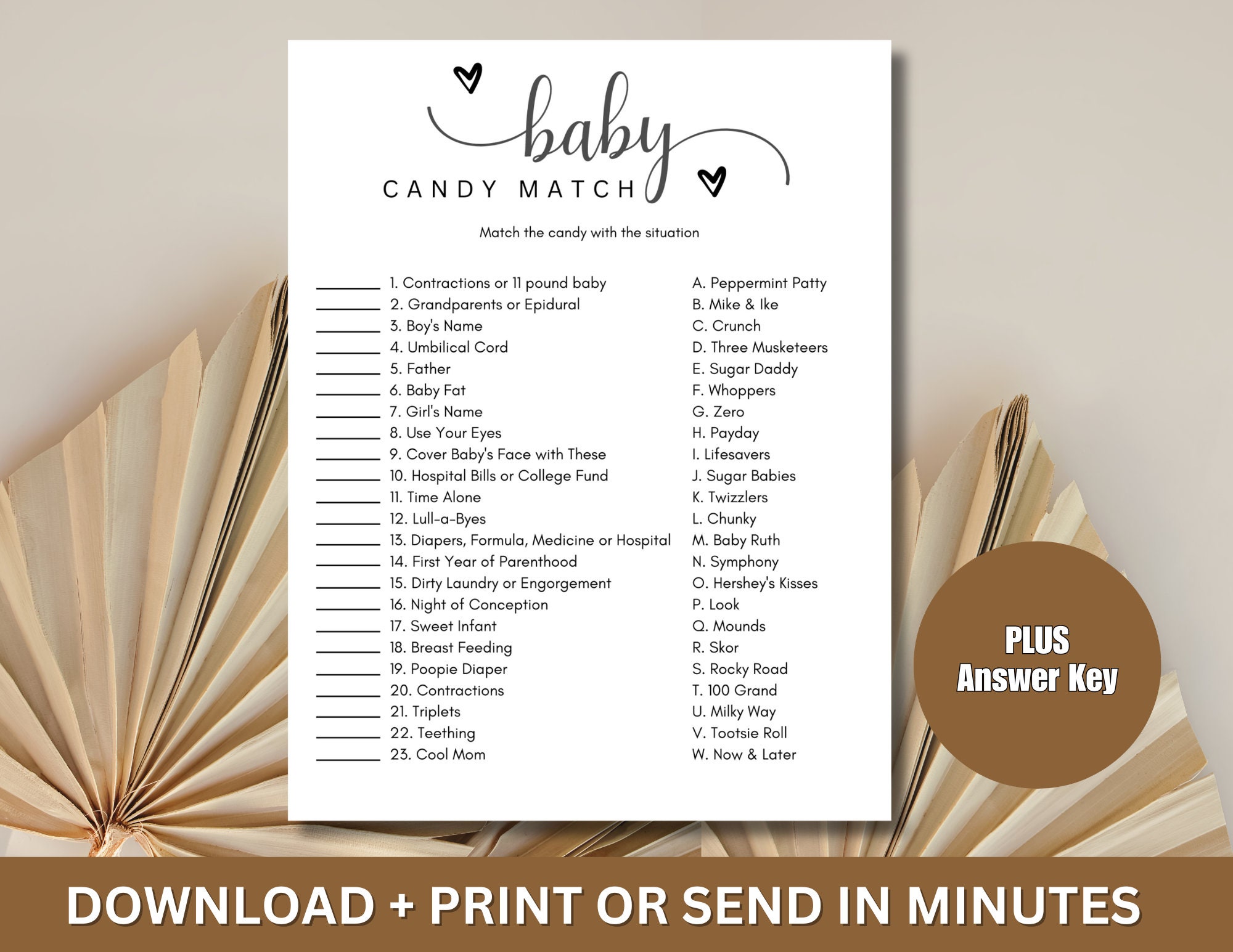 Minimalist Baby Shower Candy Match Game | Baby Shower Games Girl | Baby ...