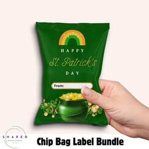 Editable St. Patrick's Day Chip Bag Label Bundle, Printable Green Lucky ...