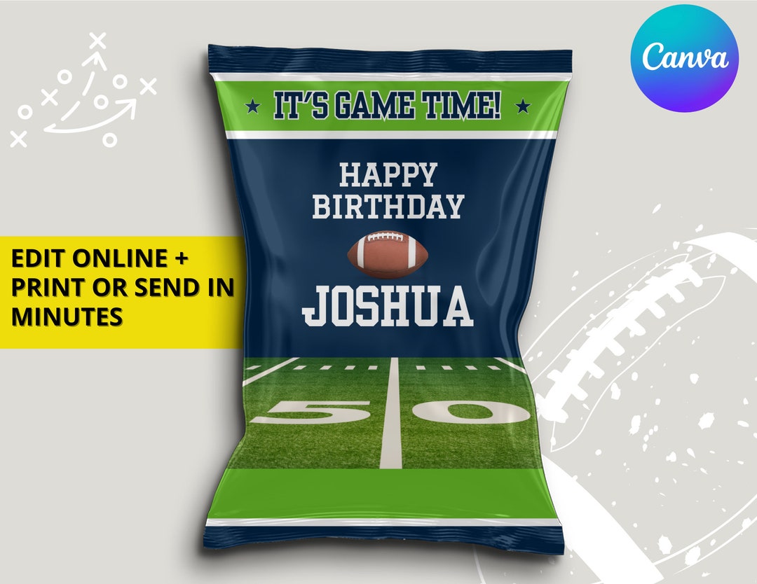 Blue & Green Seattle Football Team Birthday Party Printable Chip Bag ...