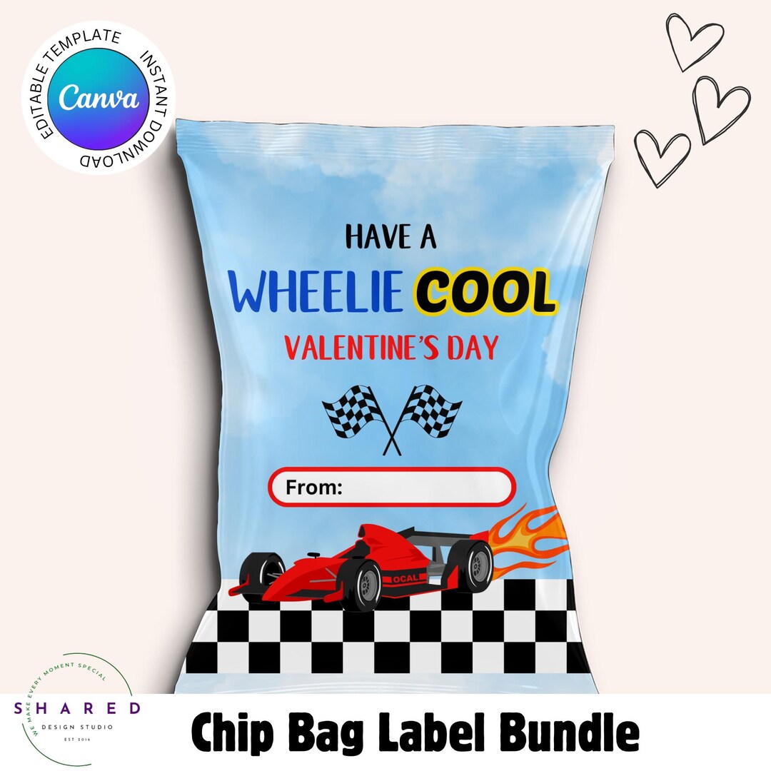 Editable Valentine's Day Chip Bag Label Bundle, Printable Race Car Chip ...