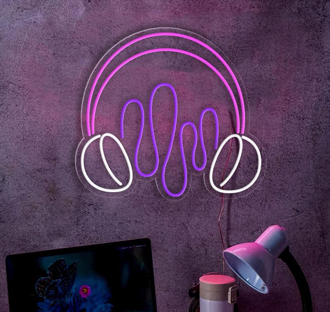 Music Neon Sign, Earphone Neon Sign, Headphone Neon Sign, Music Studio ...