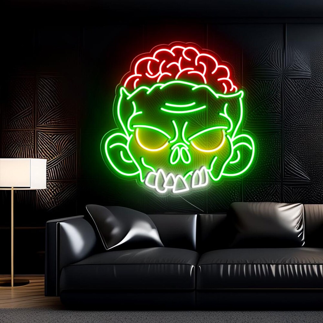 Zombie Eat Brain Neon Sign, Zombie Neon Sign, Halloween Zombie Neon ...