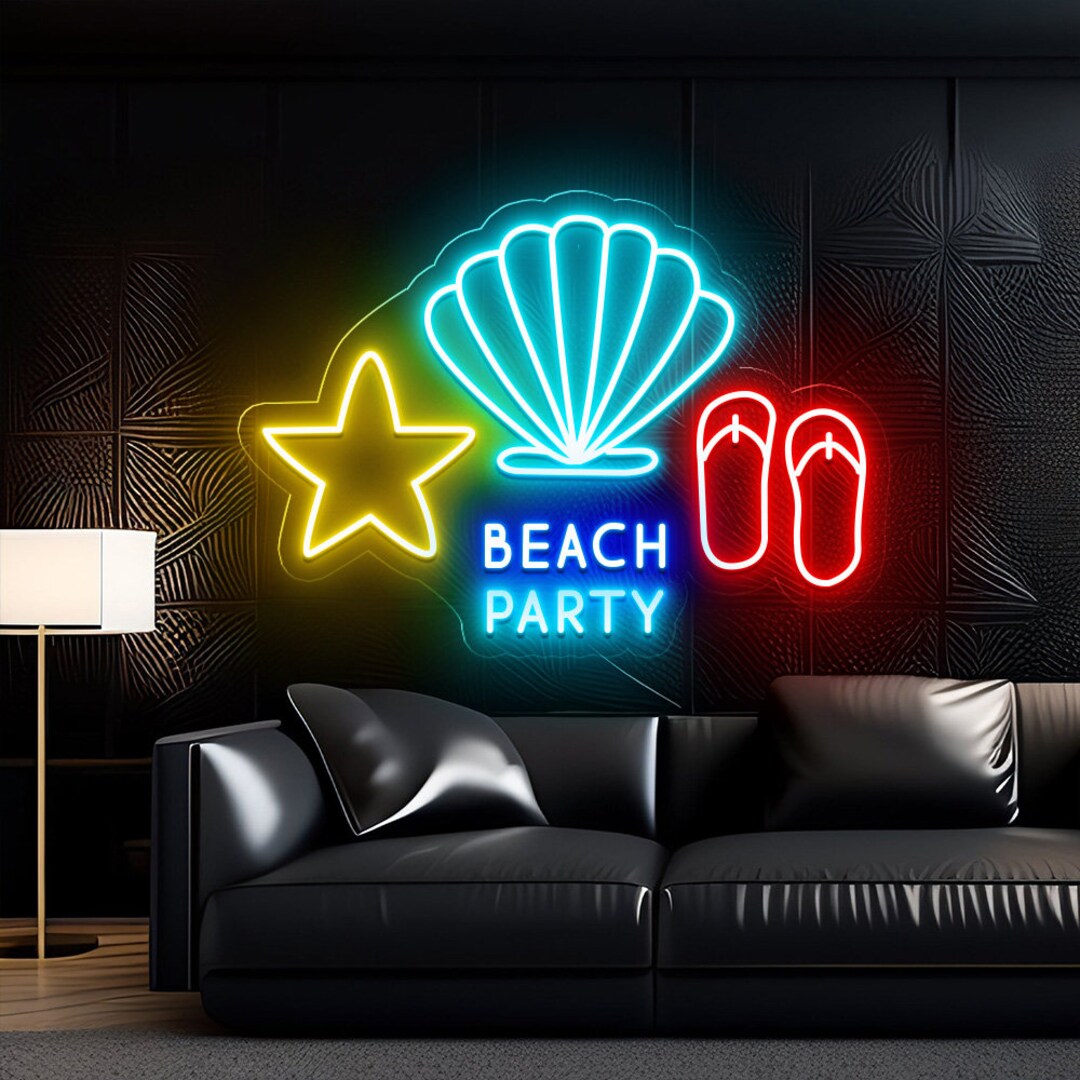 Beach Party Neon Sign, Sea Sell and Starfish Neon Sign, Sandal Beach ...