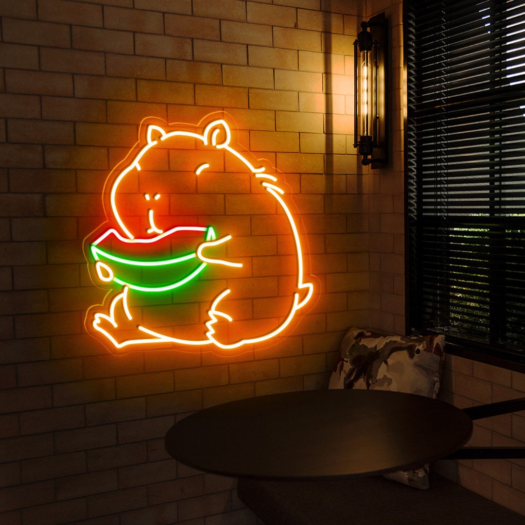 Capybara Eat Watermelon Neon Sign, Capybara LED Sign, Animal Neon Sign ...