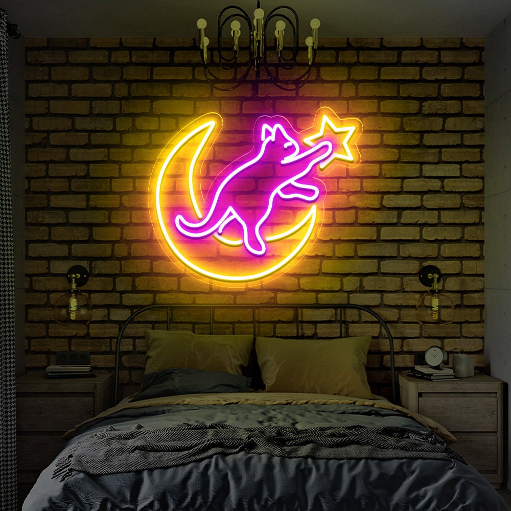 Cat Moon Phases Neon Sign, Cat LED Neon, Moon Phases Neon Sign, Cat ...