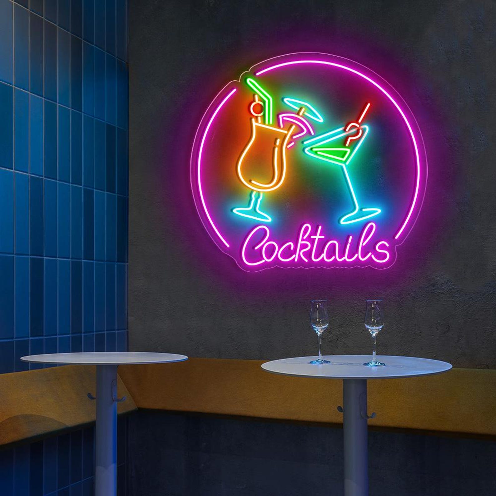 Cocktails Neon Sign, Martini LED Neon Sign, Martini Glass Neon Sign,pub ...