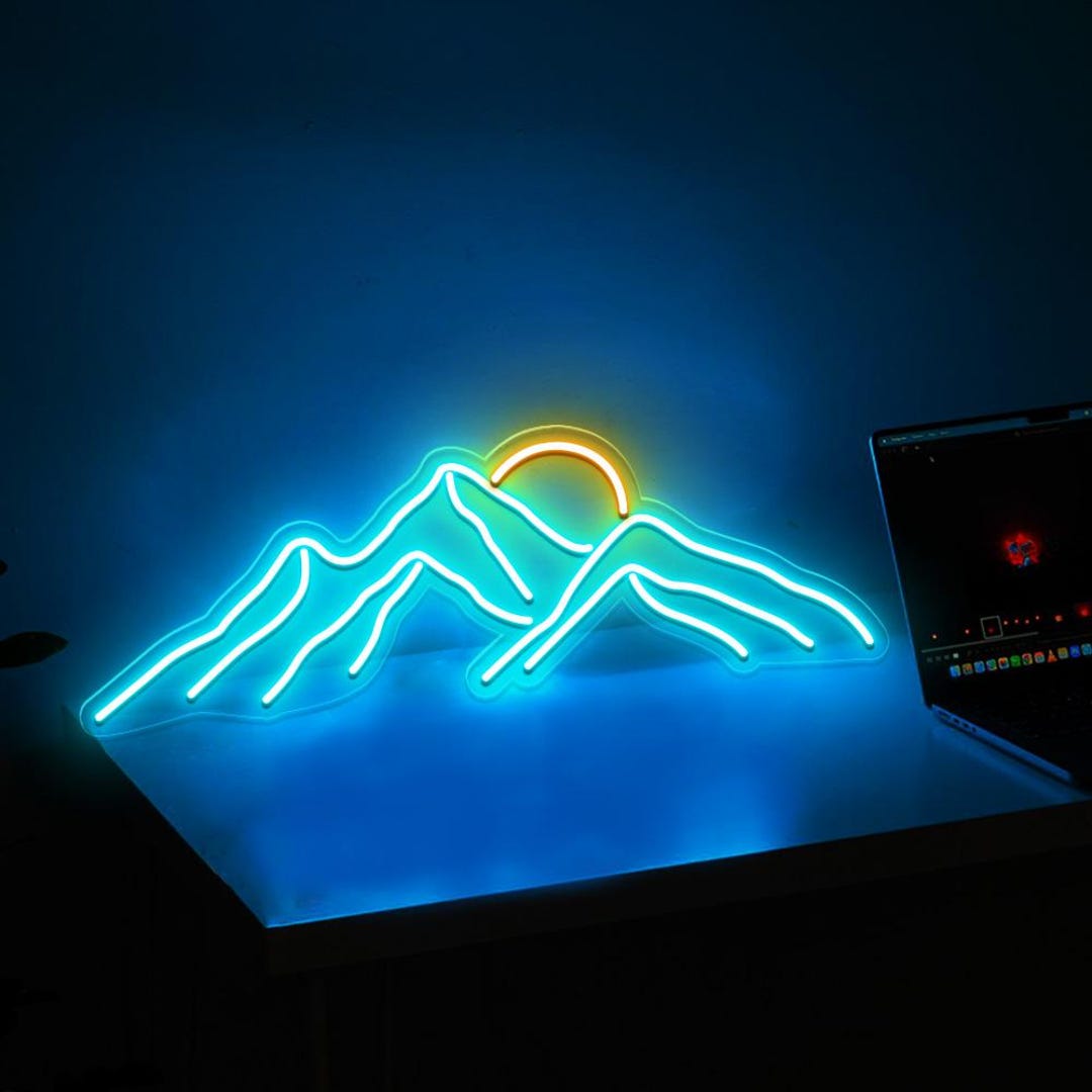 Mountain Neon Sign, Sunset Sundown Neon Sign, Landscape LED Sign, Man ...