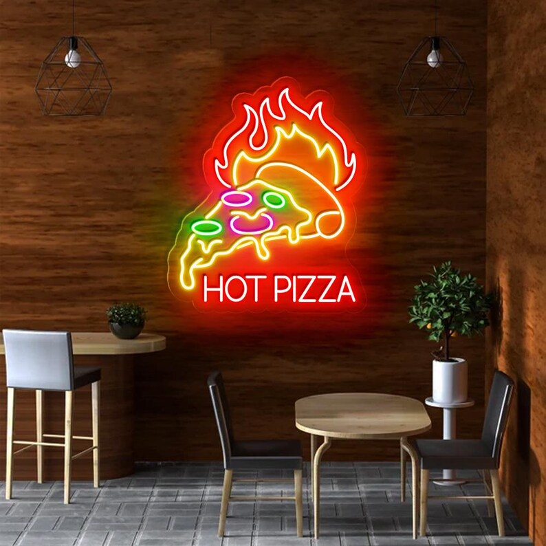 Hot Pizza Neon Sign, Slice Pizza LED, Burning Pizza Neon LED, Texas ...